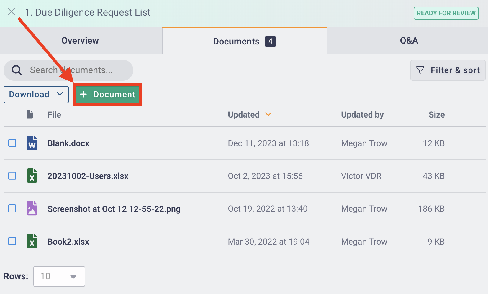 Upload Documents to the VDR (VDR Guests)